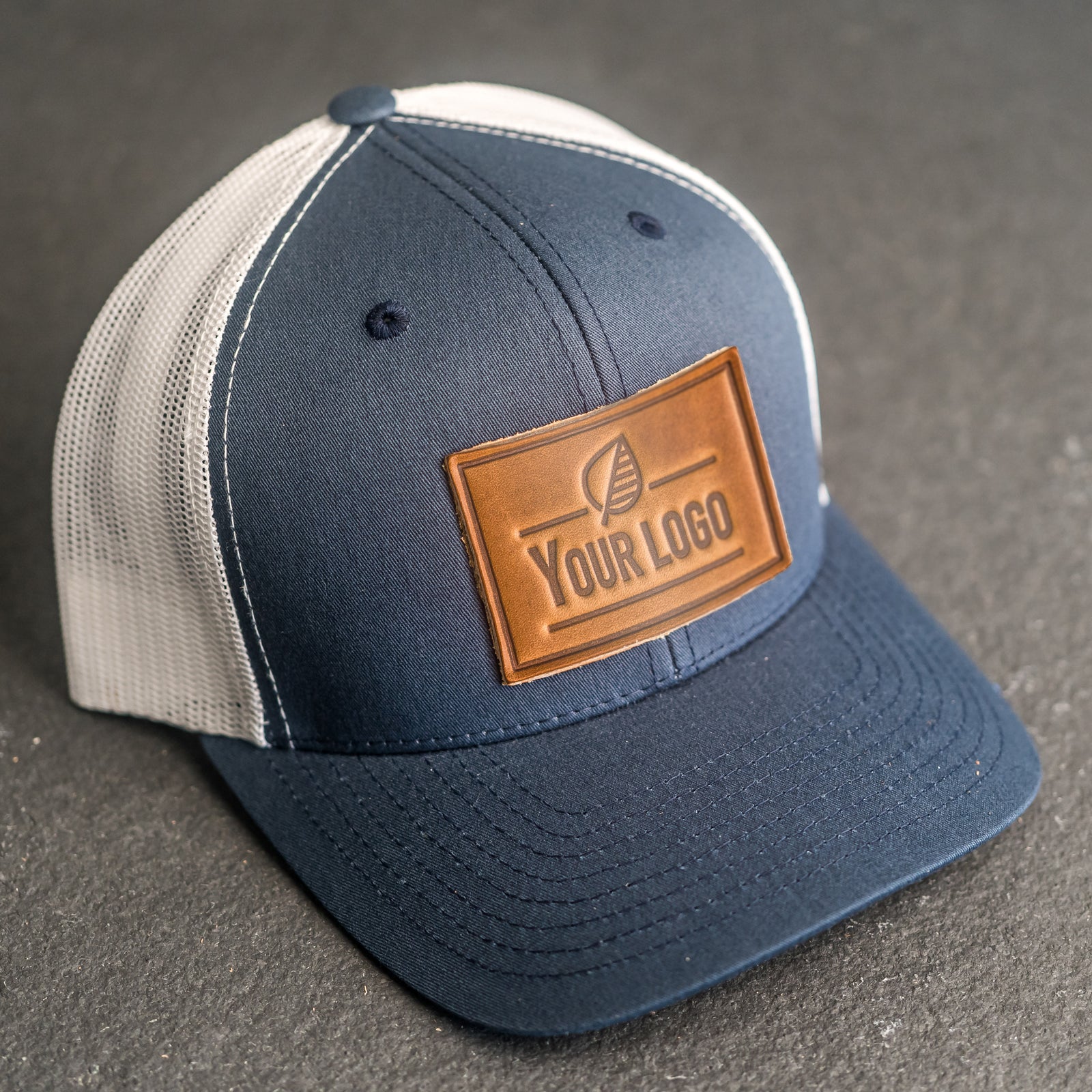 Your Logo on a Leather Patch Trucker Style Hat – Ox & Pine