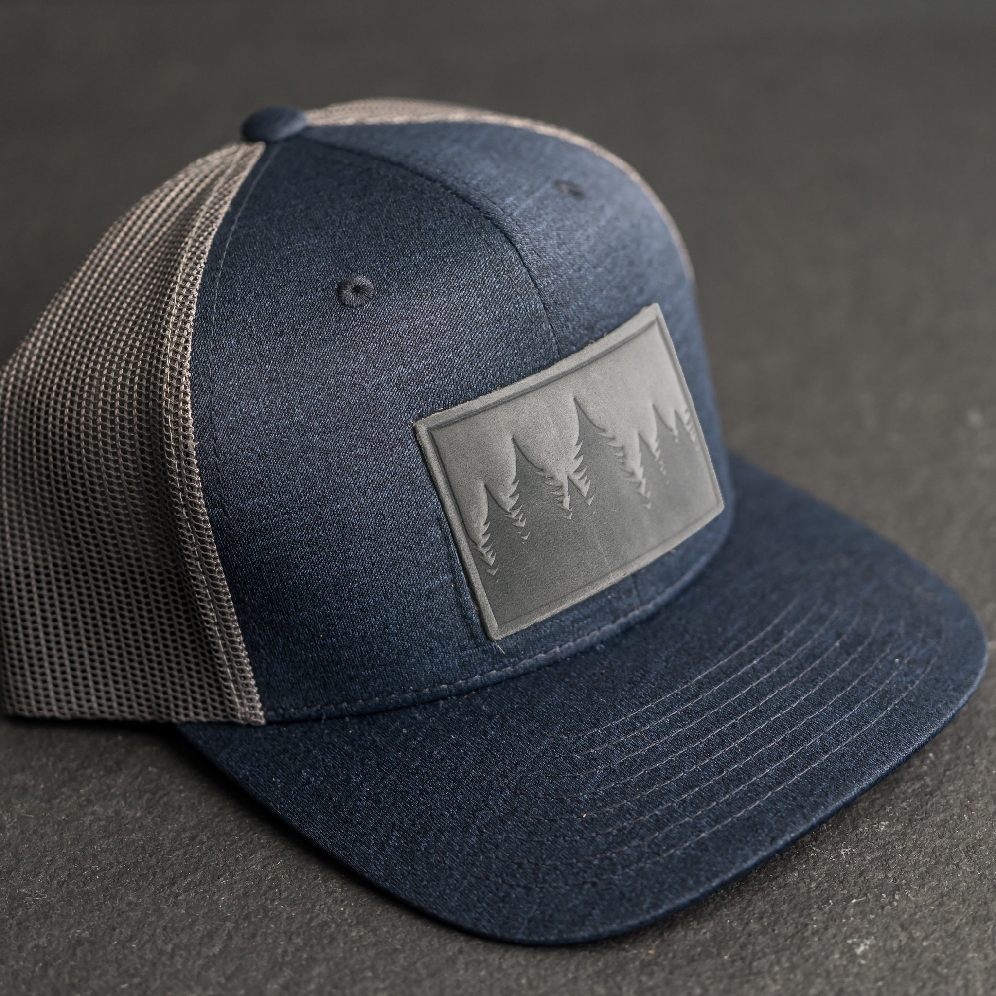 Leather Patch Performance Style Trucker Hat - Pine Tree Ridgeline Stam ...
