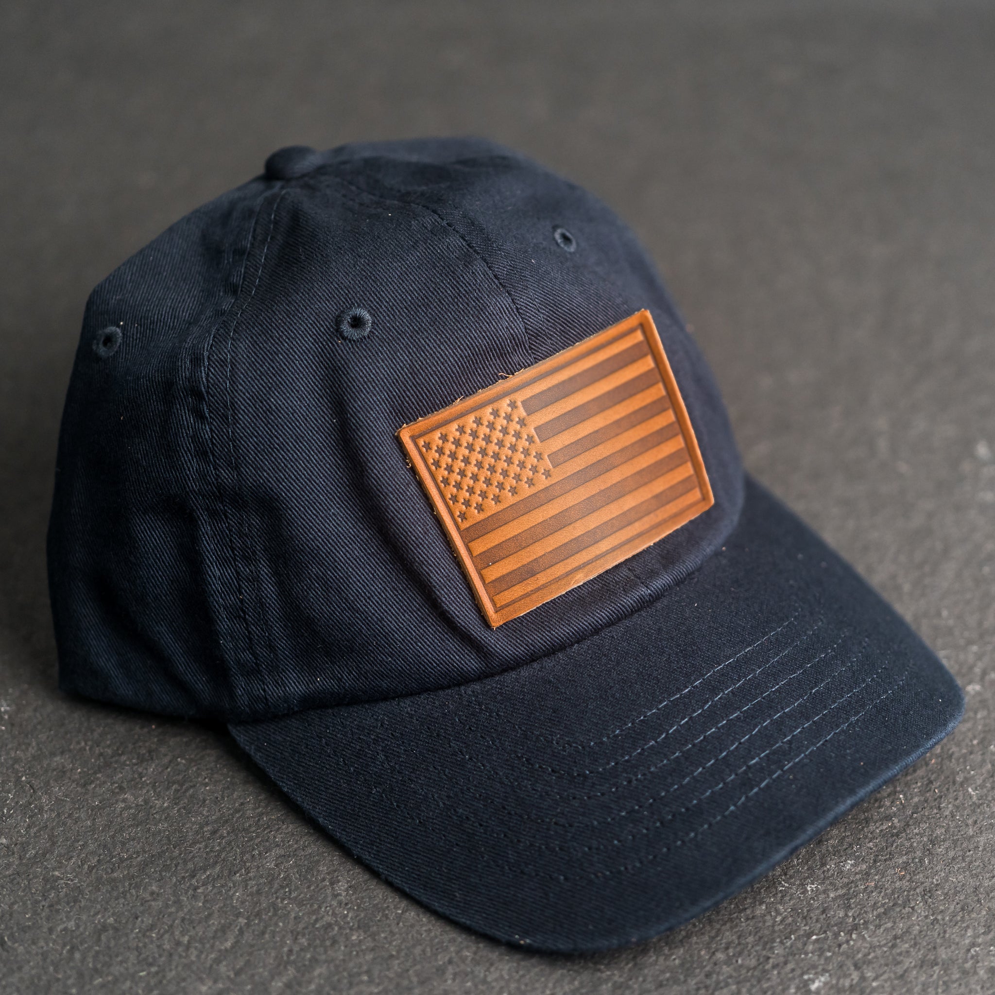 Leather Patch Unstructured Style Hat - American Flag Stamp – Ox & Pine