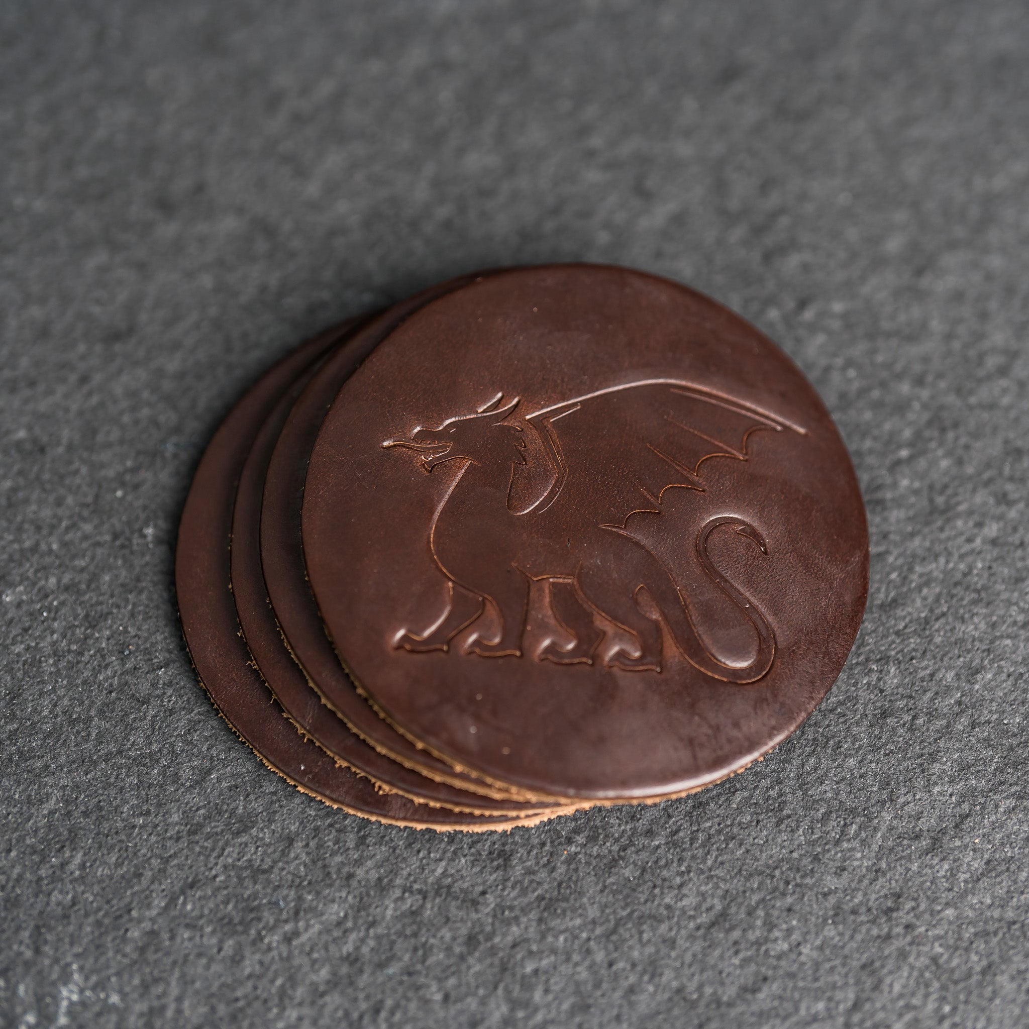 Dragon Symbol Leather Coasters - Individual or Set of 4 – Ox & Pine