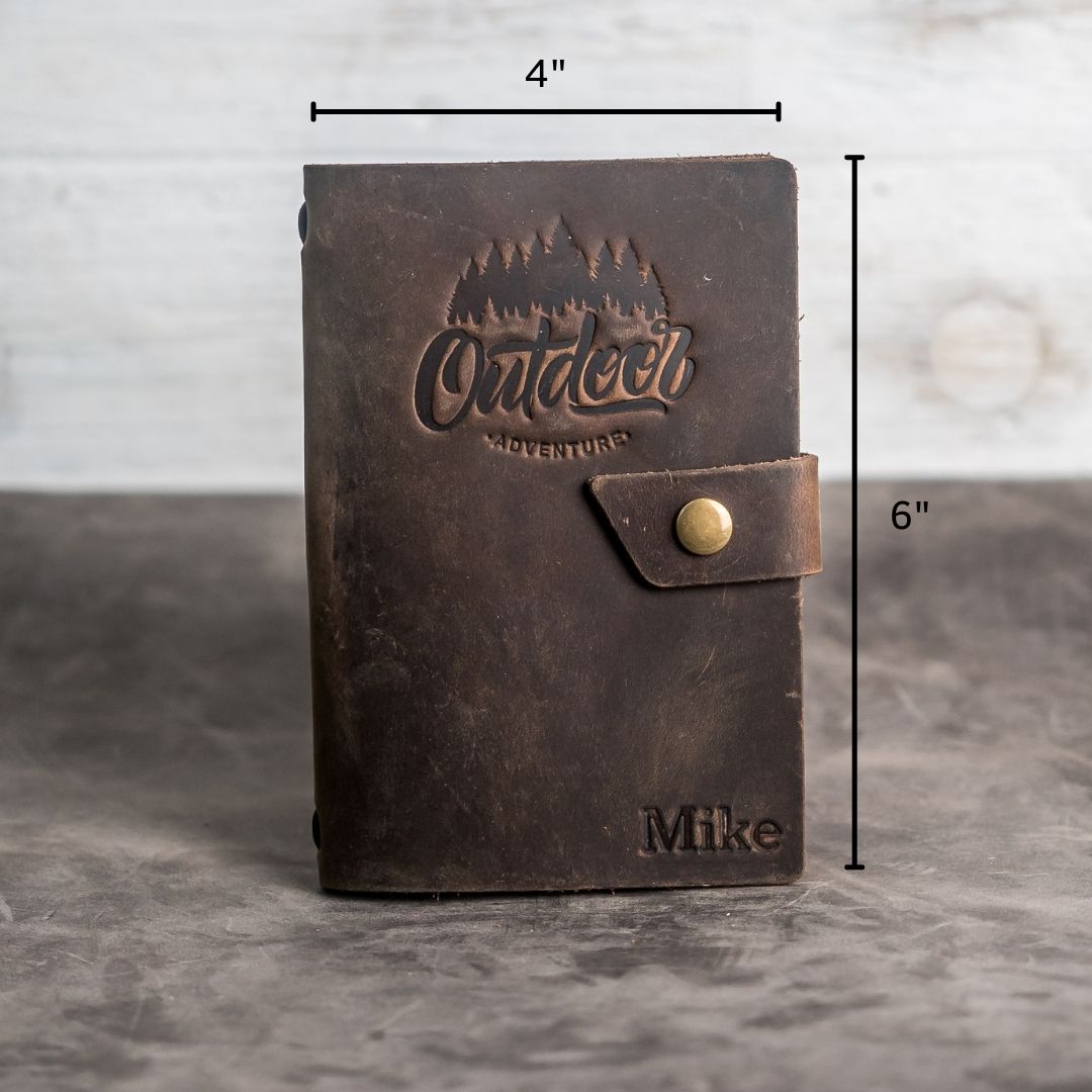 Refillable Leather Adventure Journal with Snap Closure | Personalized